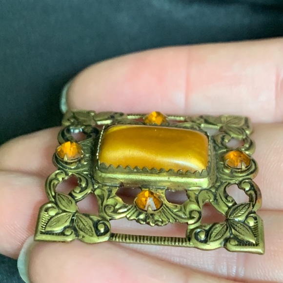 Vintage | Jewelry | Vintage Square Victorian Style Brass Resin Brooch ...